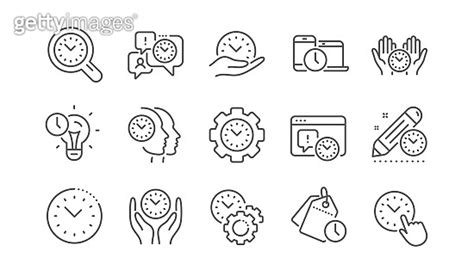 Time Management Line Icons Clock Timer Plan And Project Deadline Linear Set Vector 이미지