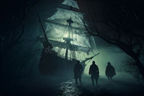 phantom shipwrecked sailor ghosts shadows stock illustration
