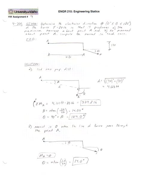 3 Solved Problems On Engineering Statics Homework 9 Engr 210 Docsity