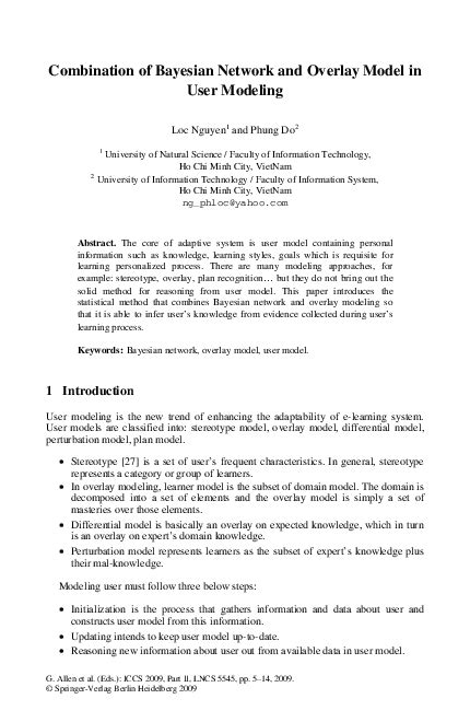 Pdf Combination Of Bayesian Network And Overlay Model In User