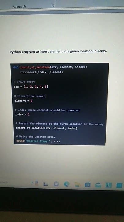 Python Program To Insert Element At A Given Location In Array Youtube