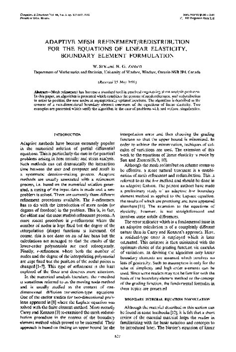 Pdf Adaptive Mesh Refinementredistribution For The Equations Of Linear Elasticity Boundary