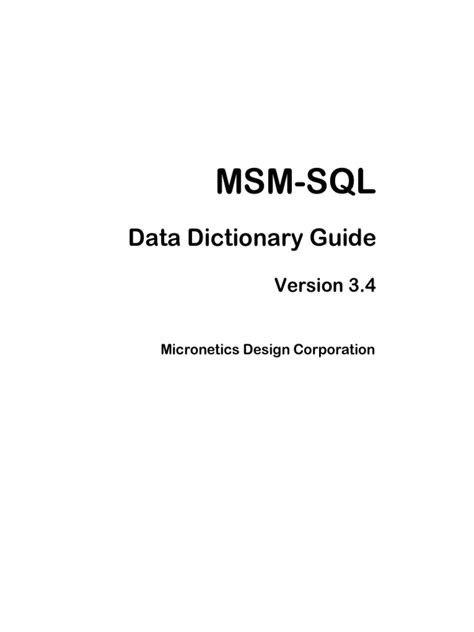 Msm Sql Data Dictionary Guide V34 Micronetics 1997 Pdf Database