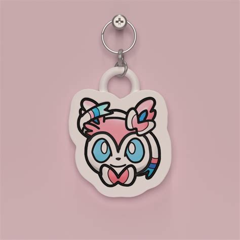 Stl File Pokemon Sylveon Head Keychain Easy Print No Supports・3d