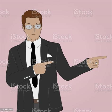만화 사업가 재킷의 남자는 양손의 검지 손가락으로 다른 개체에 방향을 보여줍니다 방향 표시기로 사용할 수 있습니다 감정에 대한 스톡 벡터 아트 및 기타 이미지 Istock