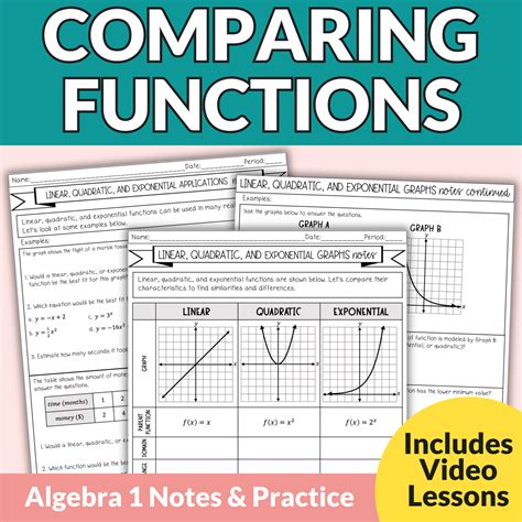 Comparing Functions Linear Quadratic And Exponential Notes And Worksheets Lindsay Bowden