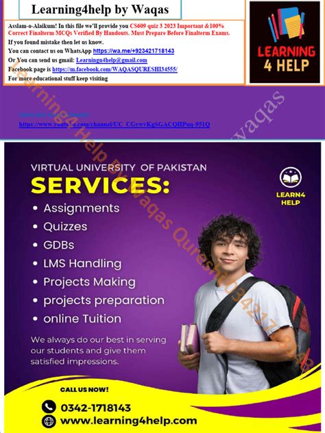 Cs609 Quiz 3 Important Mcqs By Learning4help Waqas Qureshi Pdf