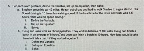 solved 5 for each word problem define the variable set up