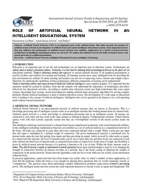Artificial Neural Network In An Intelligent Educational System Pdf Artificial Neural Network