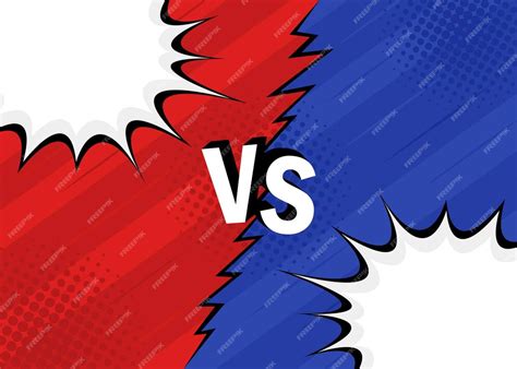 컨셉 Vs 대 싸움 빨강 및 파랑 복고풍 배경 만화 스타일 디자인에는 하프톤 번개가 있습니다 현대 평면 스타일 벡터