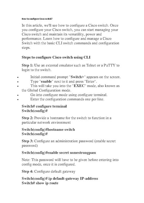 How To Configure Cisco Switch Once You Configure Your Cisco Switch You Can Start Managing