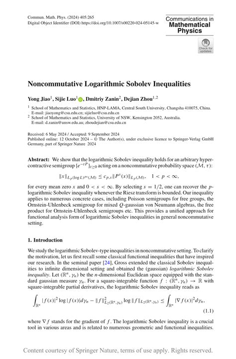 Noncommutative Logarithmic Sobolev Inequalities Request Pdf