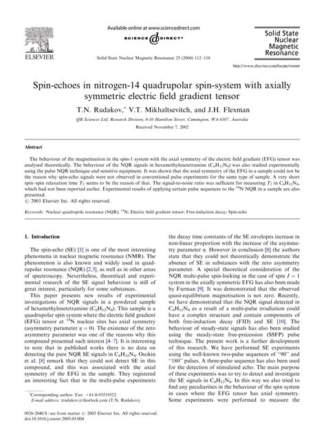 Pdf Spin Echoes In Nitrogen 14 Quadrupolar Spin System With Axially