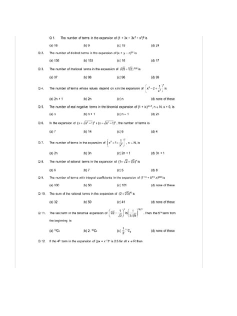 Binomial Worksheet Pdf
