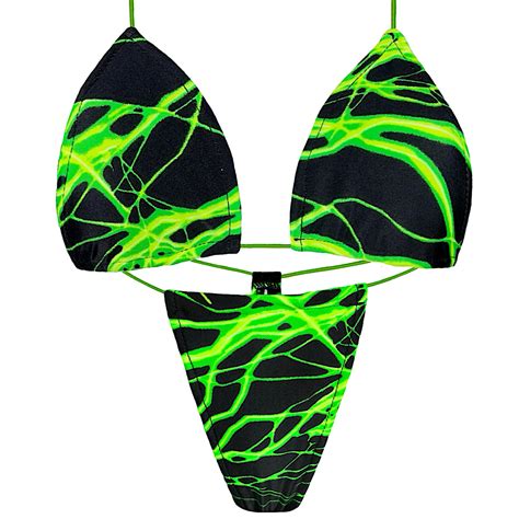 Stripper Exotic Dancer 2 Piece Microkini Set Green Lightning Print