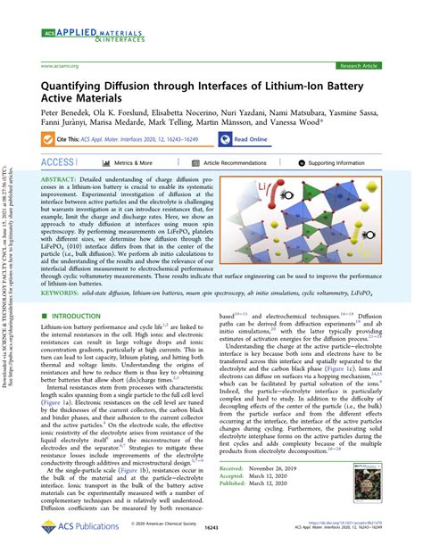 Pdf Quantifying Diffusion Through Interfaces Of Lithium Ion Battery