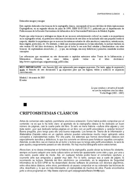 Cripto Clasica Pdf Criptografía Criptoanálisis