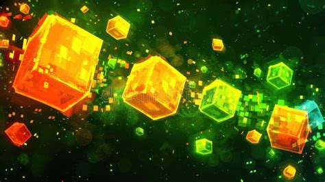 Abstract Glowing Cubes In Vibrant Green And Orange Hues Stock Illustration Illustration Of
