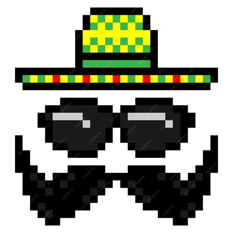 Sombrero De Pixel Art Con Bigote Y Gafas De Sol Vector Premium