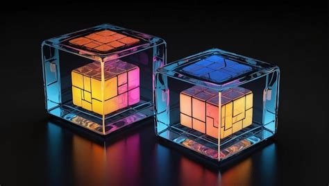 Premium Photo Three Glowing Cubes With Smaller Cubes Inside Them