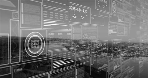 Animation Of Scope Scanning And Data Processing Over Cityscape Stock