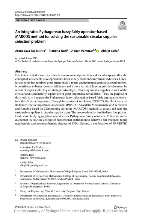 An Integrated Pythagorean Fuzzy Fairly Operator Based MARCOS Method For Solving The Sustainable