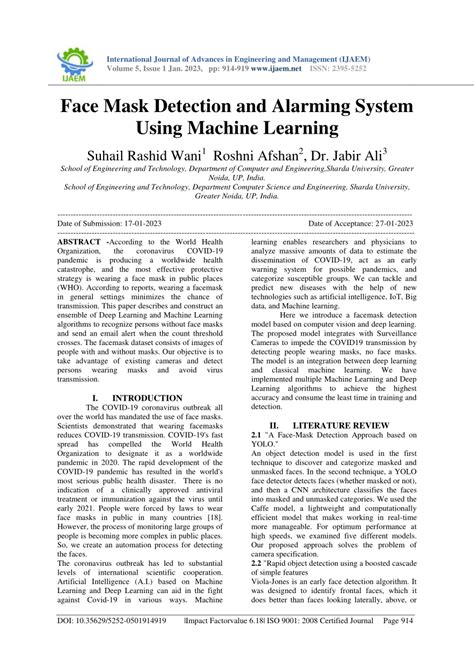 Pdf Face Mask Detection And Alarming System Using Machine Learning