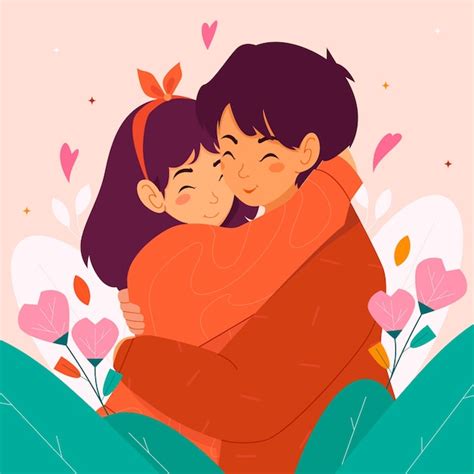 사랑 만화 일러스트 레이 션의 플랫 문자 무료 벡터