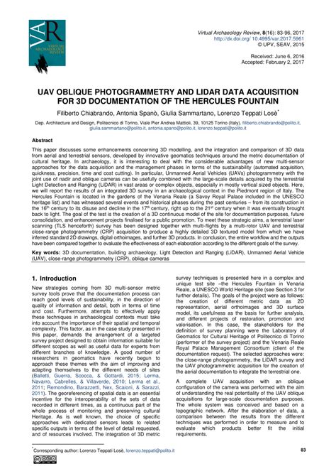 Pdf Uav Oblique Photogrammetry And Lidar Data Acquisition For 3d Documentation Of The Hercules