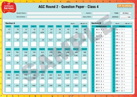 Sip Mathematics Contest Agc Round 2 Question Paper Class 4 Pdf