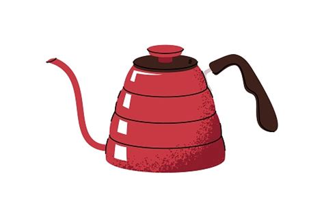 빨간 커피 포트 뜨겁고 향긋한 커피 음료를 준비할 수 있는 긴 주둥이가 있는 주전자입니다 흰색 배경에 고립 된 평면 만화 그림 강철에 대한 스톡 벡터 아트 및 기타 이미지