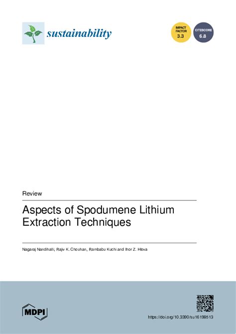 Pdf Aspects Of Spodumene Lithium Extraction Techniques