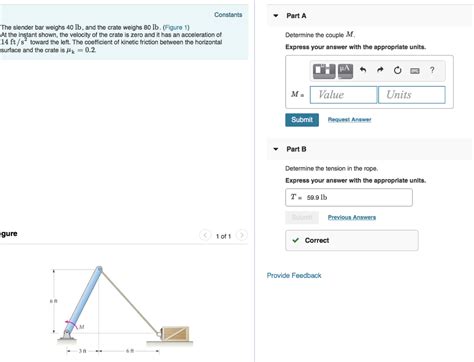 solved constants part a the slender bar weighs 40 lb and