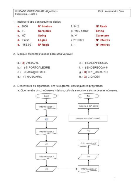 Exercicios Algoritmo E Programação Lista 02 Pdf Programação De