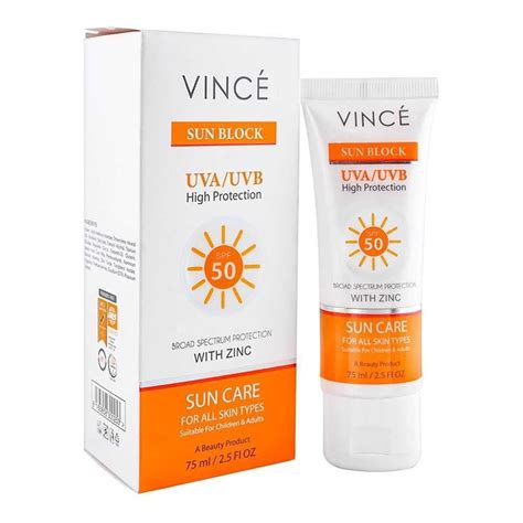Order Vince Sun Block Uva And Uvb High Protection Spf 50 With Zinc Sun Care For All Skin Types