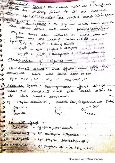 Chemistry Chapter 9 Coordination Compounds Class 12 Handwritten Notes Pdf Download