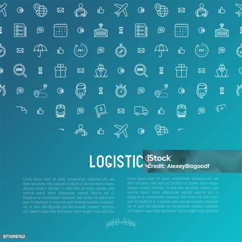 얇은 선 아이콘 배달 상자 비행기 기차 선박 크레인 포인터와 함께 세계의 물류 개념 배너 웹 페이지 인쇄 매체에 대 한 벡터 일러스트 개념에 대한 스톡 벡터 아트 및 기타