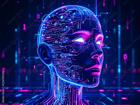 Electronic Ai Robot Human Head With Integrated Circuits Ai Face