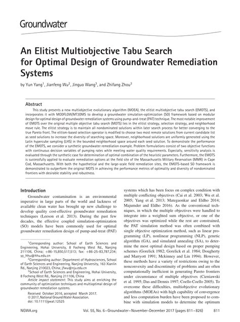 Pdf An Elitist Multiobjective Tabu Search For Optimal Design Of Groundwater Remediation Systems