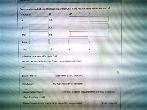 Solved Suppose You Conduct A 3x4 Factorial Experiment Fill In The