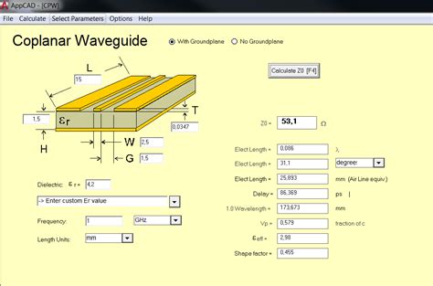 Tools Coplanar Waveguide Calculations Pcbs Appcad V S Online Calculators Electrical