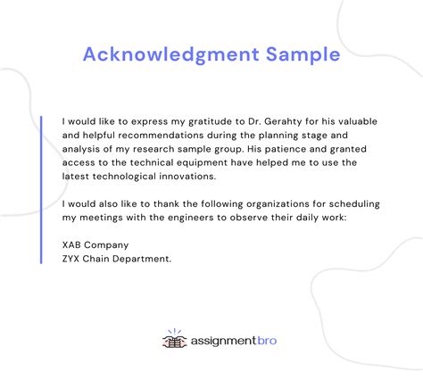 Acknowledgement Example For Assignment