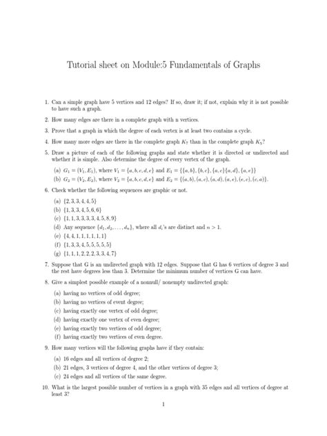 Module 5 Fundamentals Of Graphs Tutorial Sheet Download Free Pdf Vertex Graph Theory