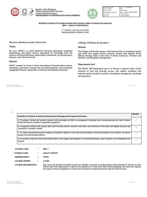 Hpc 7 Lec Asian Cuisine Updated Syllabus 1 Pdf Cuisine Thai Cuisine