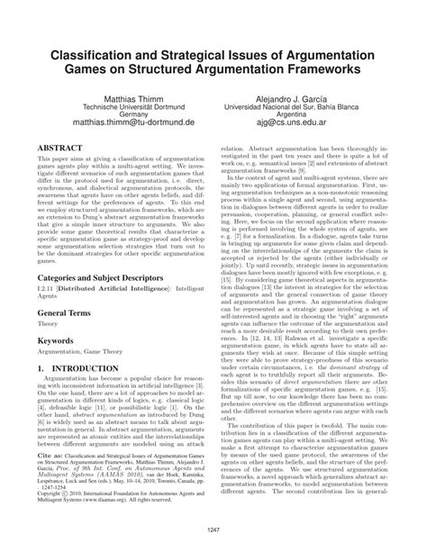 Pdf Classification And Strategical Issues Of Argumentation Games On Structured Argumentation
