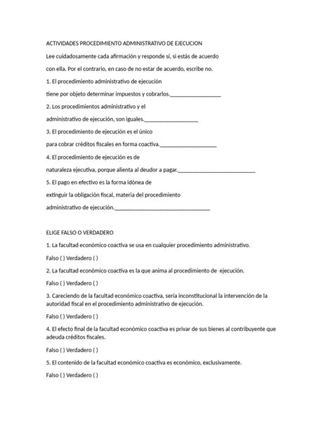 Actividades 3 Procedimiento Administrativo De Ejecucion Pdf