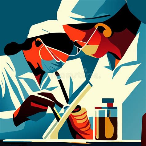 Illustration Of A Scientist Using A Microscope In A Laboratory
