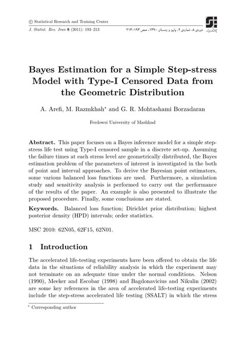 Pdf Bayes Estimation For A Simple Step Stress Model With Type I Censored Data From The