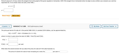 solved find all values of x if any where the tangent line