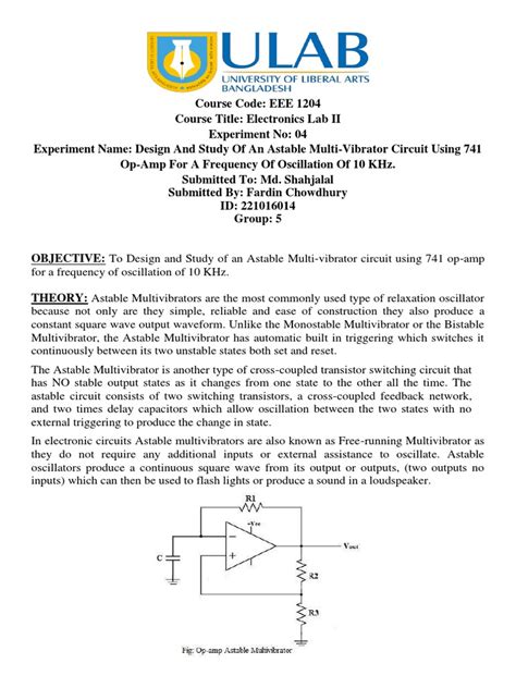 Course Code Eee 2104 Exp 04 221016014 Pdf Analog Circuits